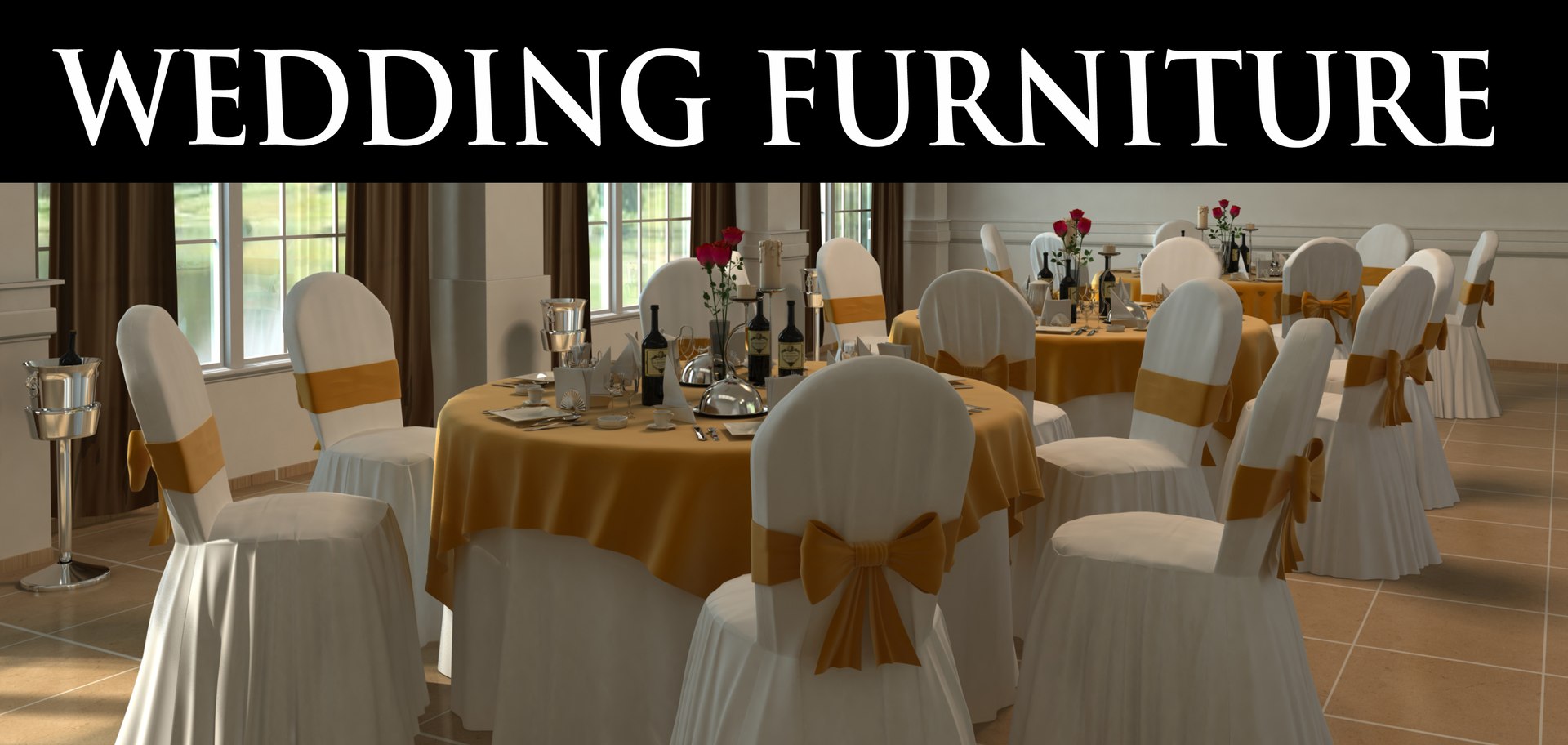 3d Wedding Chair Table Scene