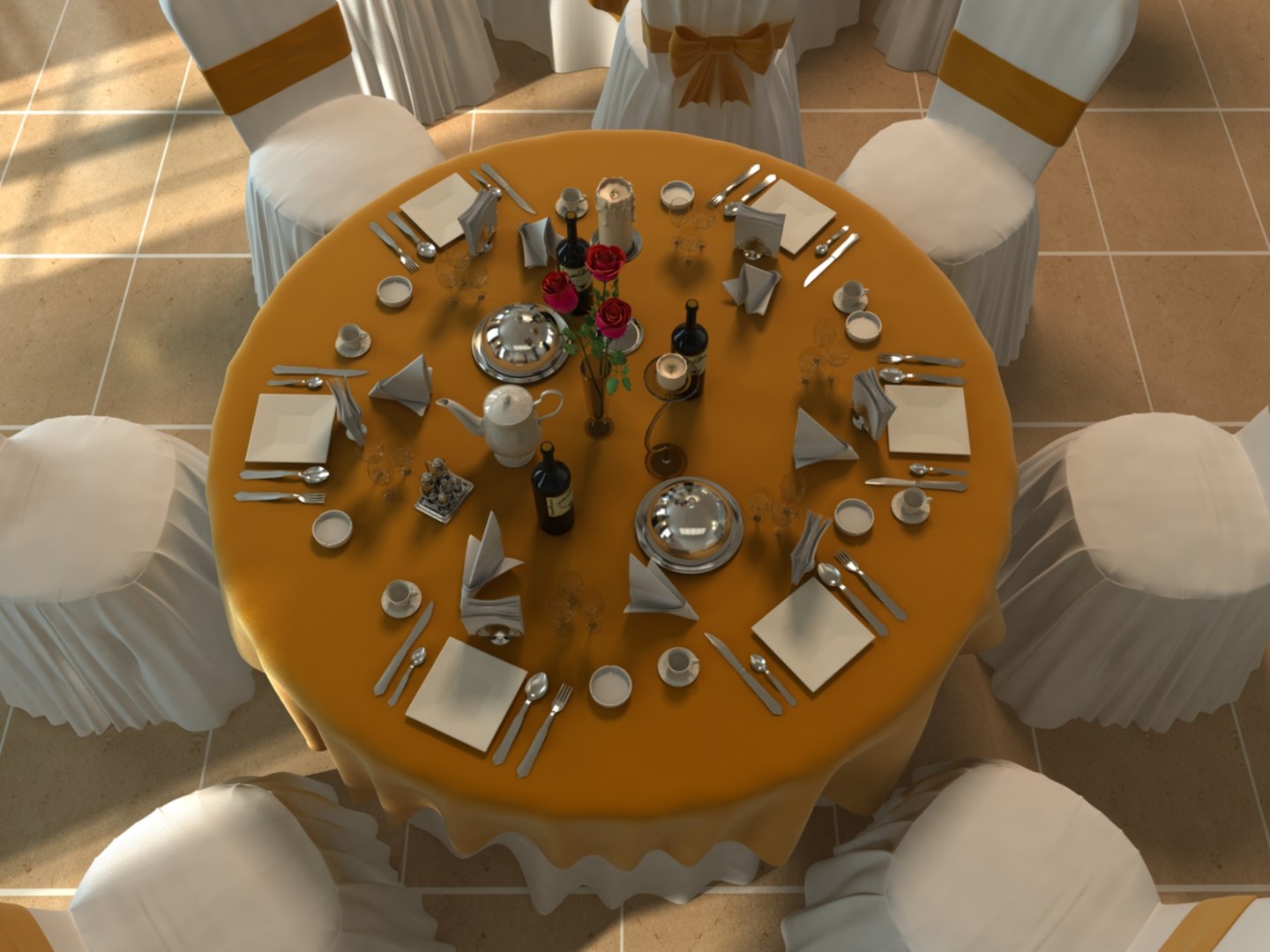 3d Wedding Chair Table Scene