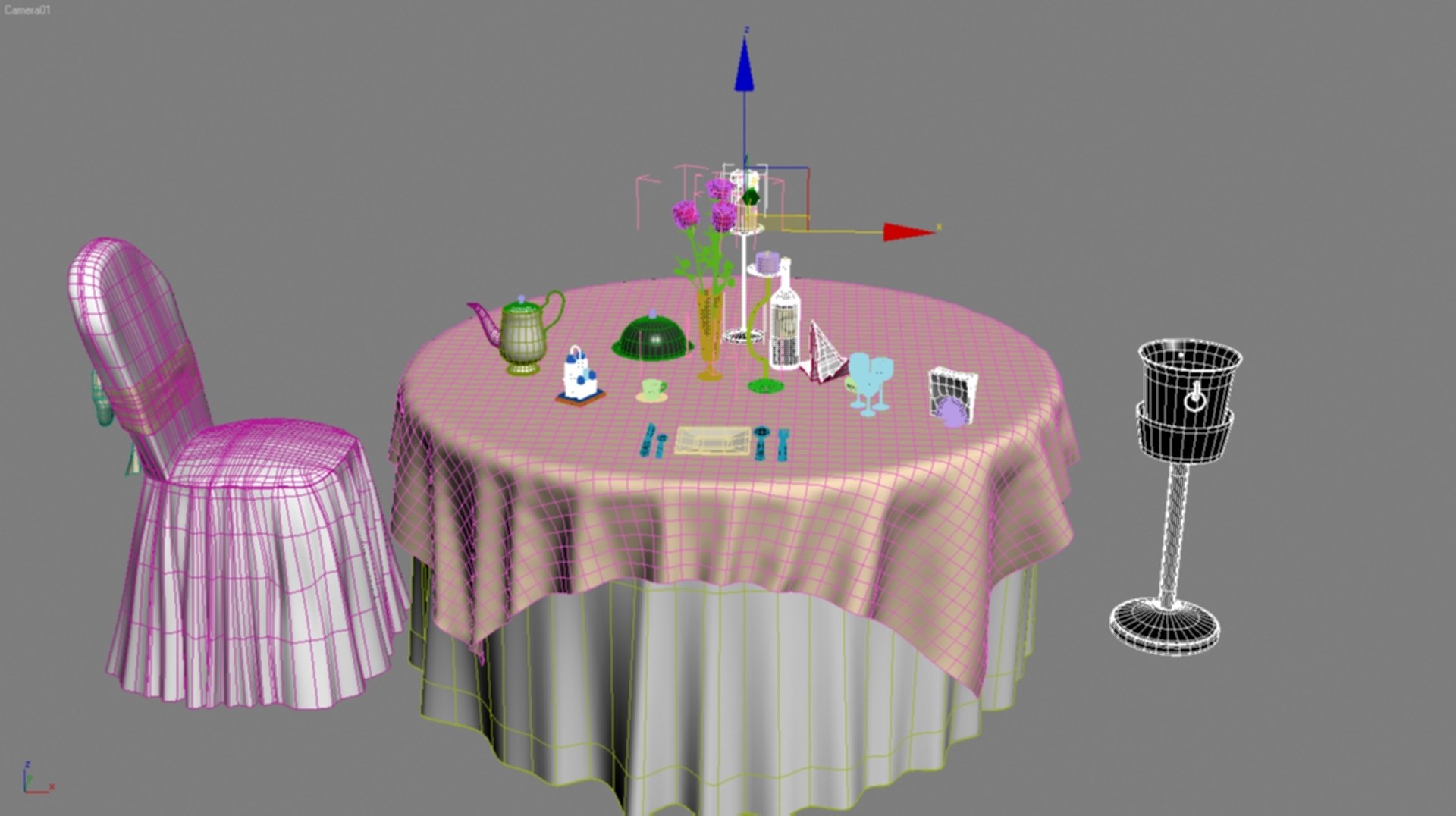 3d Wedding Chair Table Scene