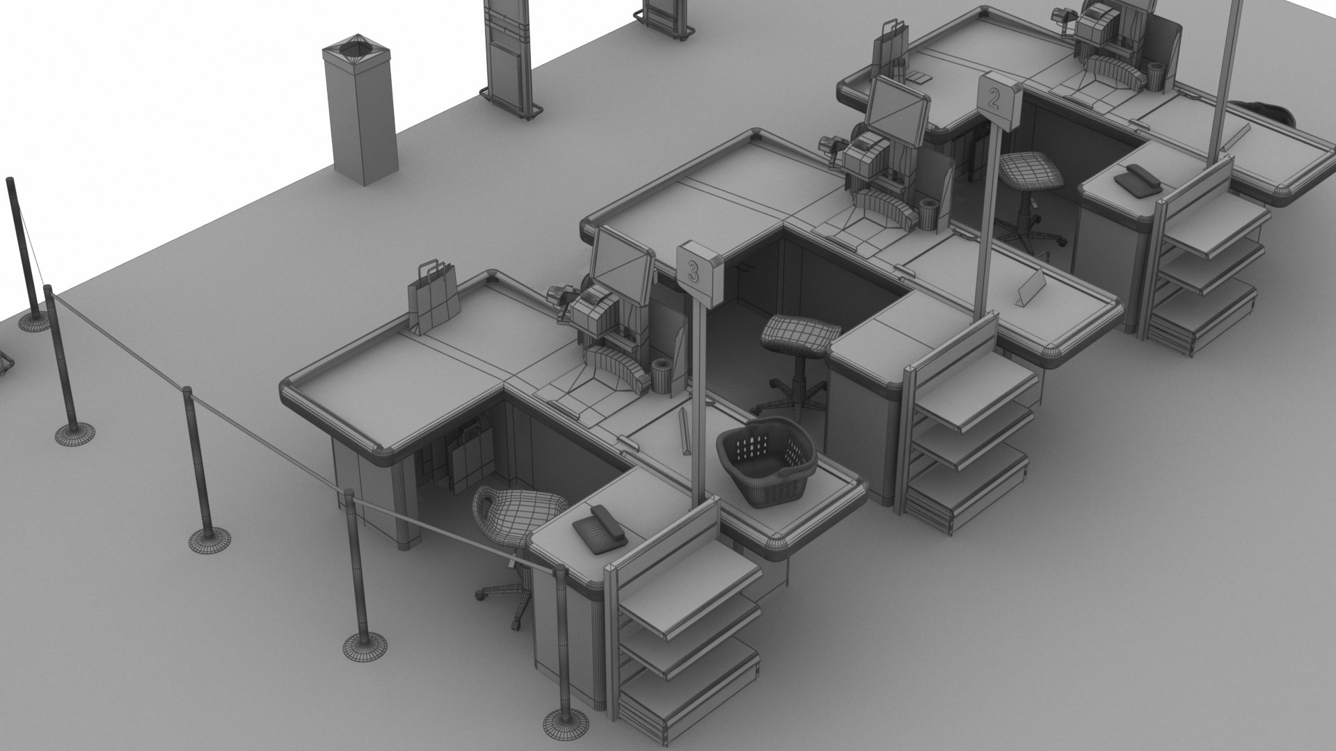 Supermarket Checkout Lane 3D Model - TurboSquid 2406800
