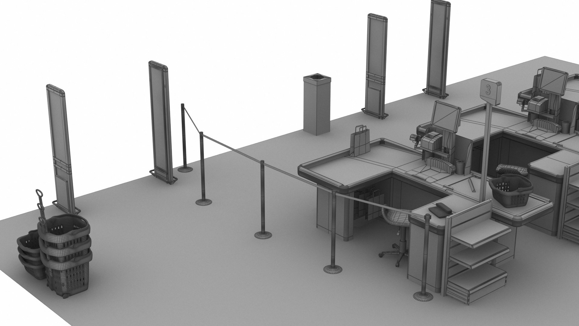 Supermarket Checkout Lane 3D Model - TurboSquid 2406800