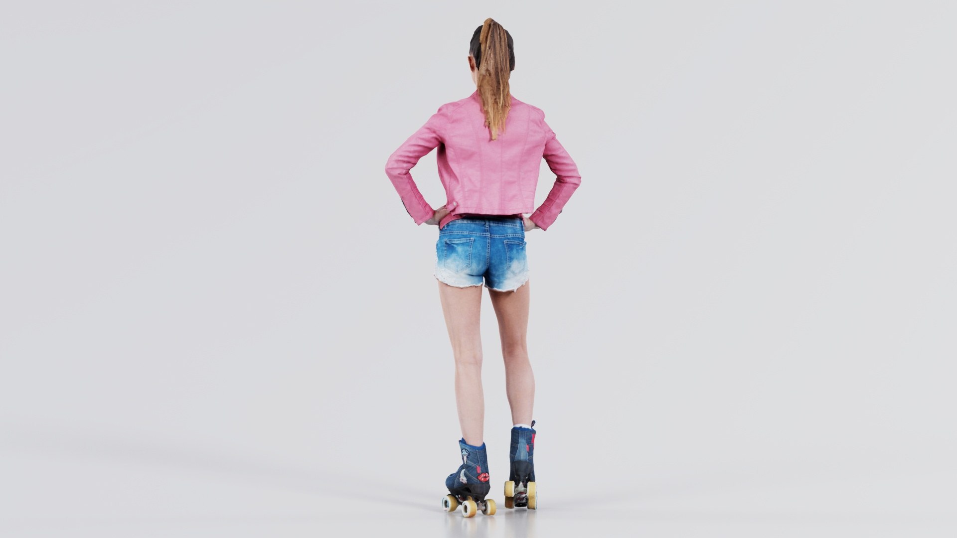 3D Roller Skate Woman In Pink Jacket And Blue Shorts Remastered ...