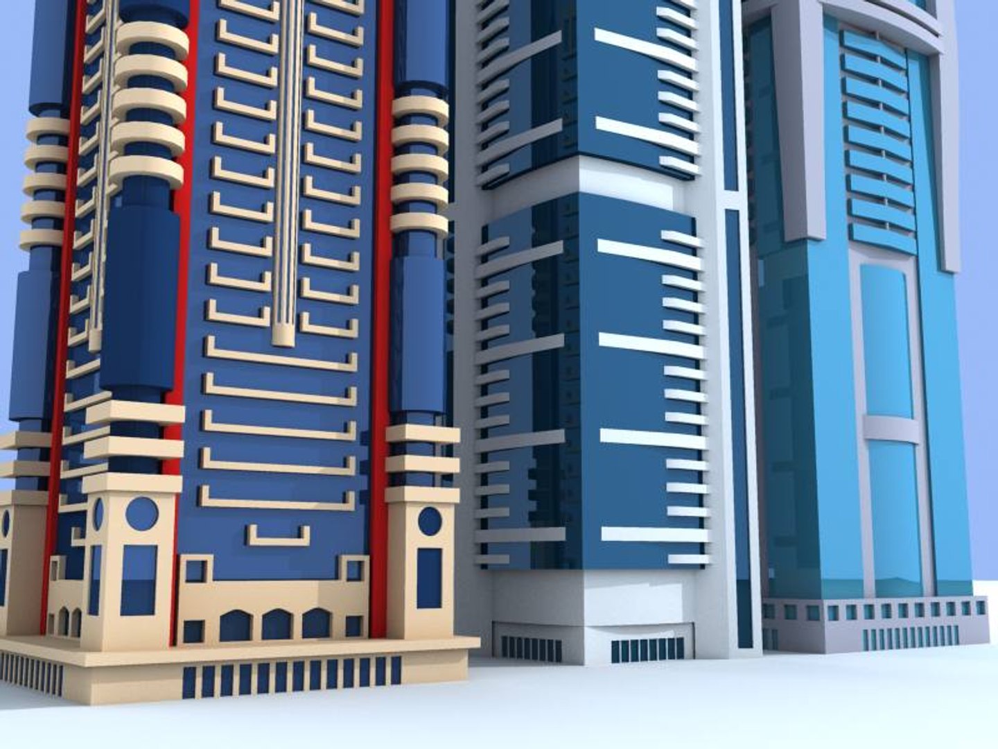 3d model 3 skyscrapers dubai buildings