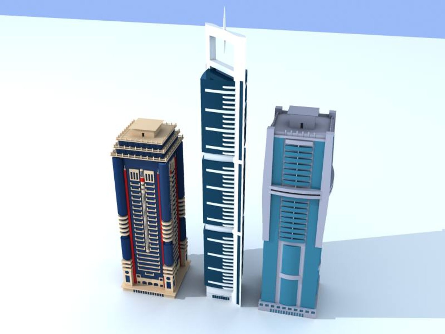 3d model 3 skyscrapers dubai buildings