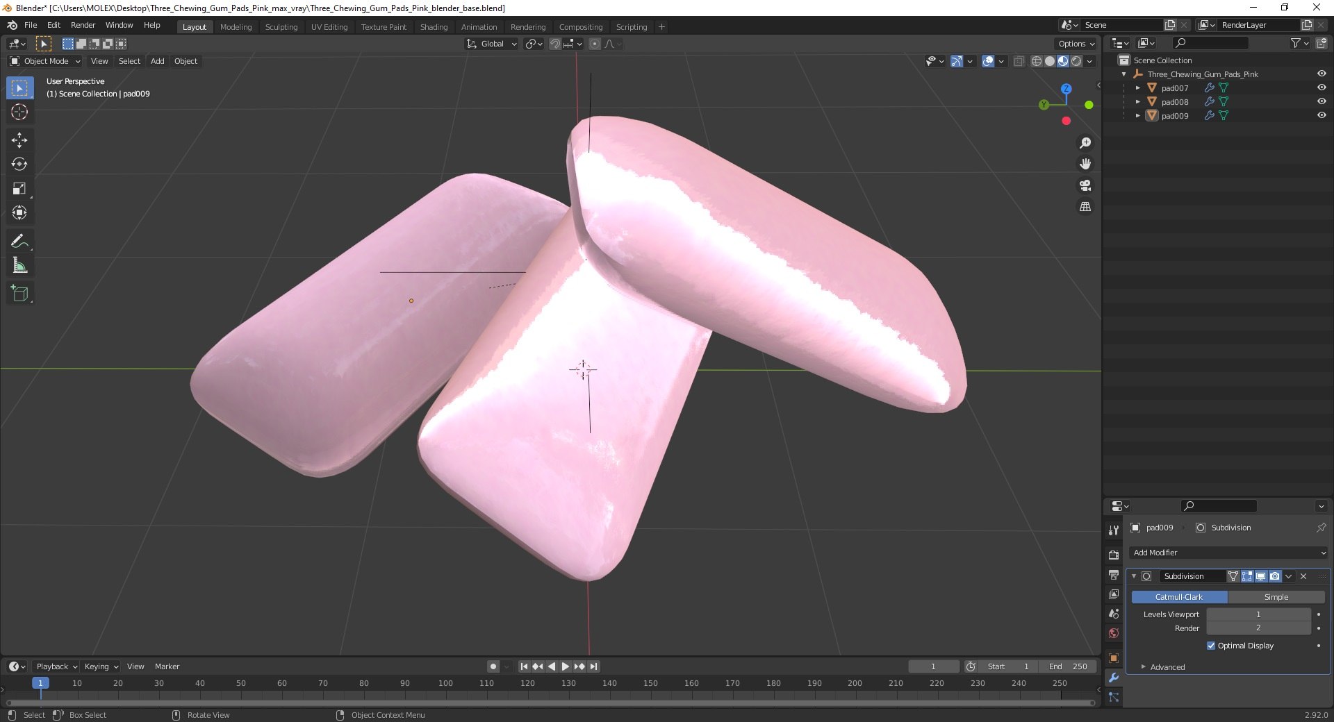 Three Chewing Gum Pads Pink 3D Model - TurboSquid 2051013