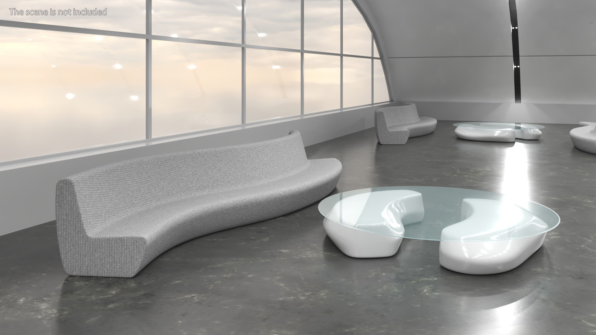 3D Wave Benches With Glass Table - TurboSquid 2310013