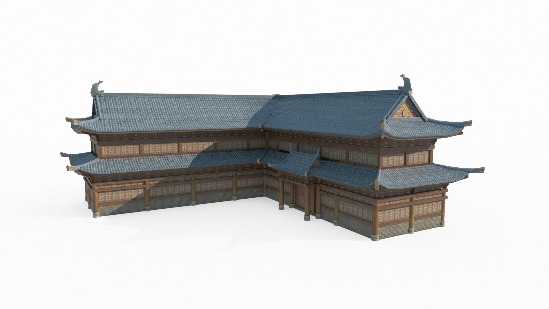 3D L Shaped Residential Buildings In Ancient Asian Architecture ...