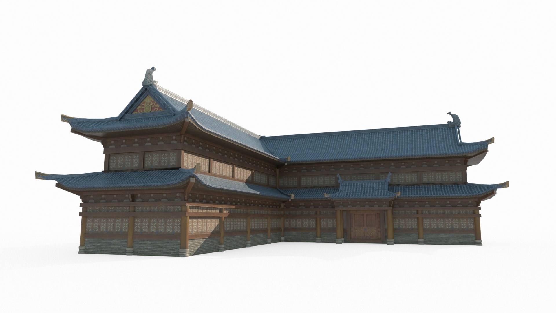 3D L Shaped Residential Buildings In Ancient Asian Architecture ...