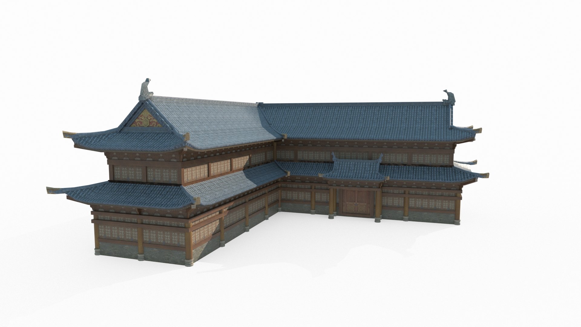 3D L Shaped Residential Buildings In Ancient Asian Architecture ...