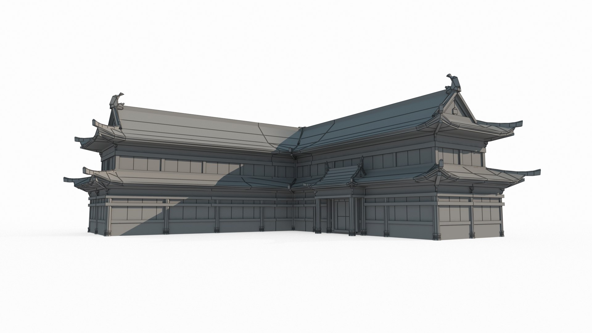 3D L Shaped Residential Buildings In Ancient Asian Architecture ...