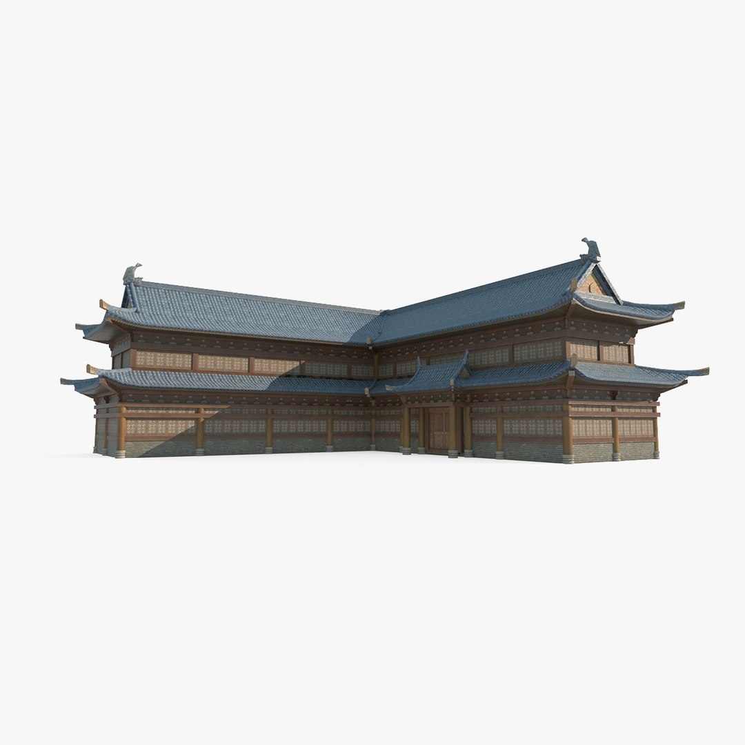 3D L shaped residential buildings in ancient Asian architecture ...