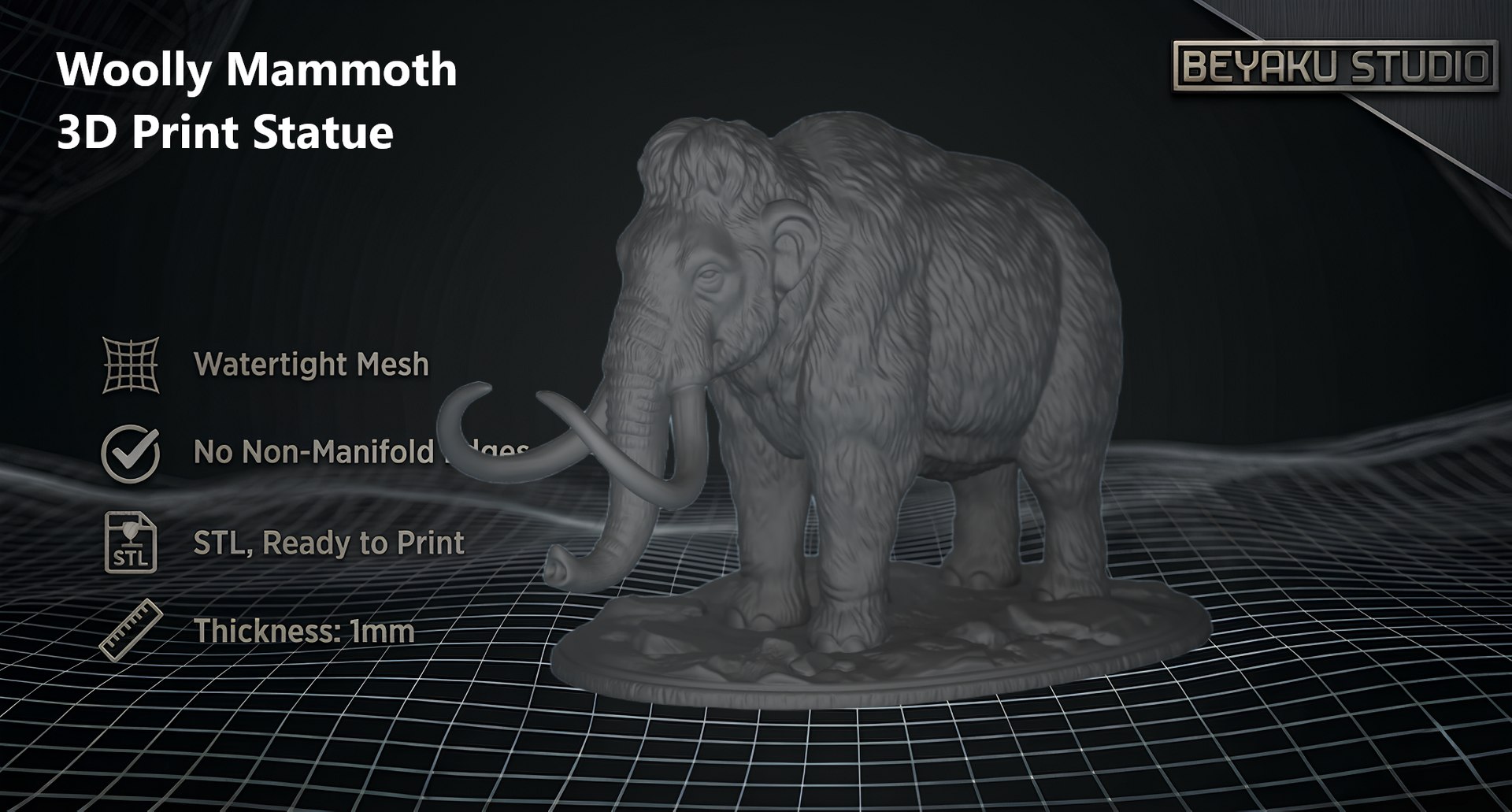 modèle 3D de Statue de mammouth laineux - Modèle 3D imprimable haute ...