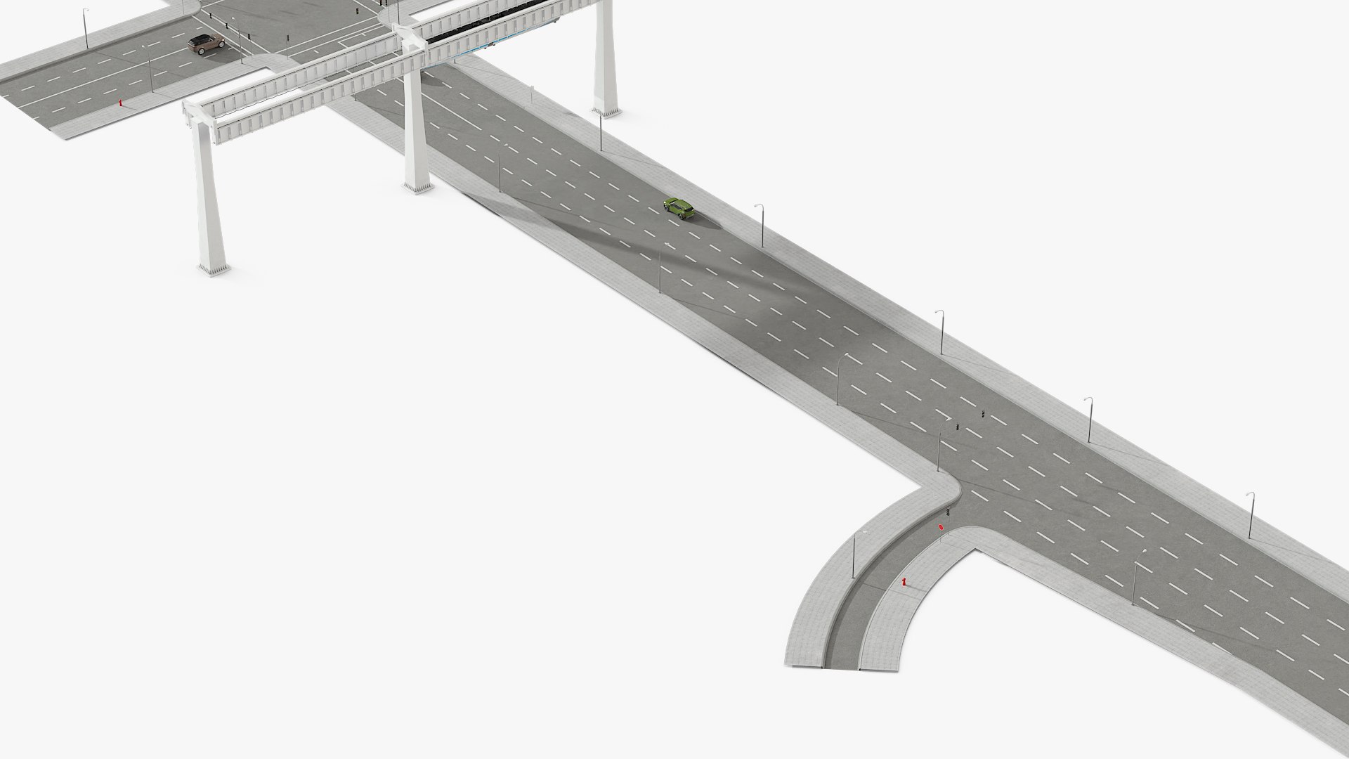 3D Suspended Monorail And Intersection With Multiple Cars - TurboSquid ...