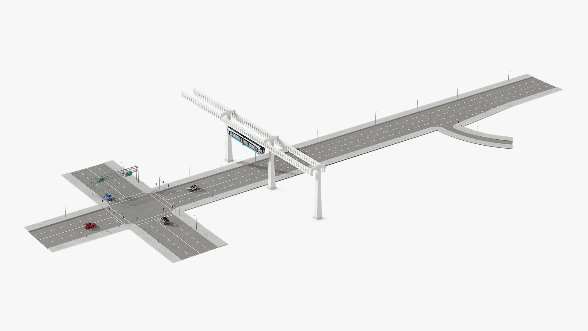 3D Suspended Monorail And Intersection With Multiple Cars - TurboSquid ...