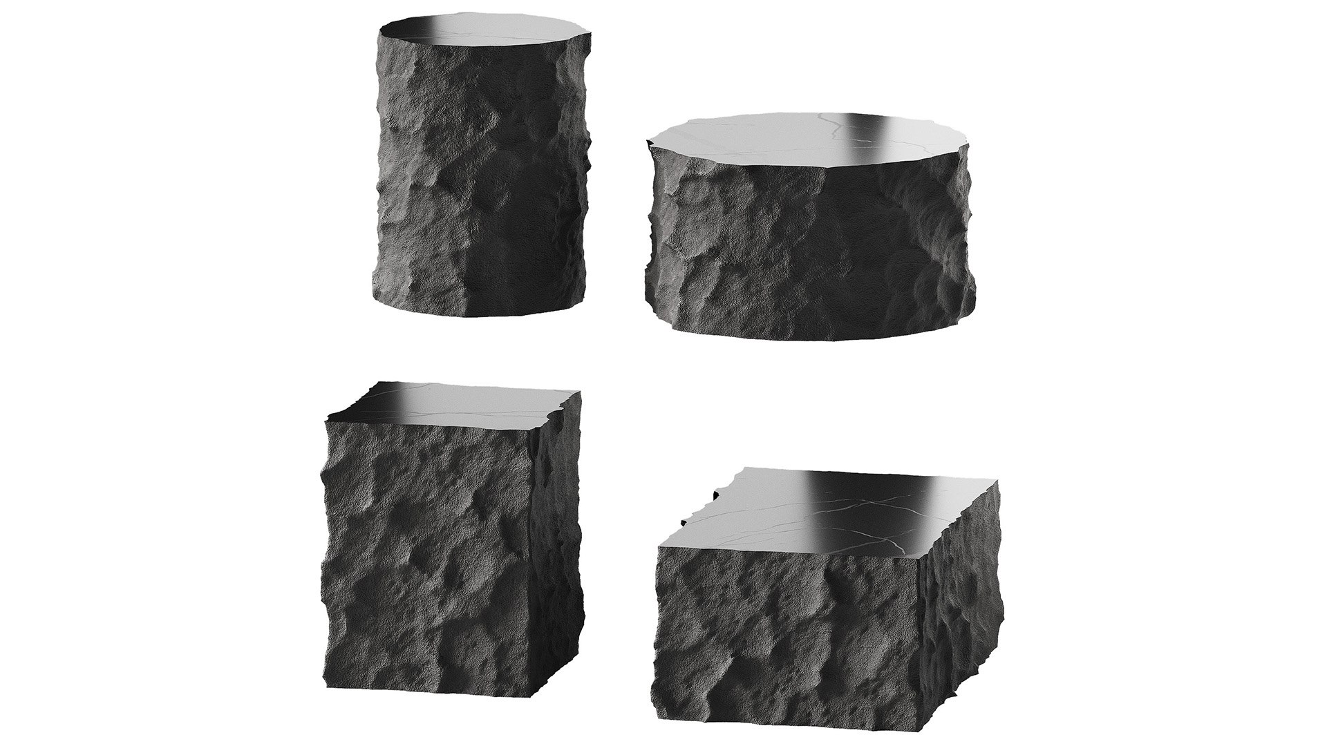 3D Stone Coffee Table Collection Rough Rock Side Decorative Shapes ...