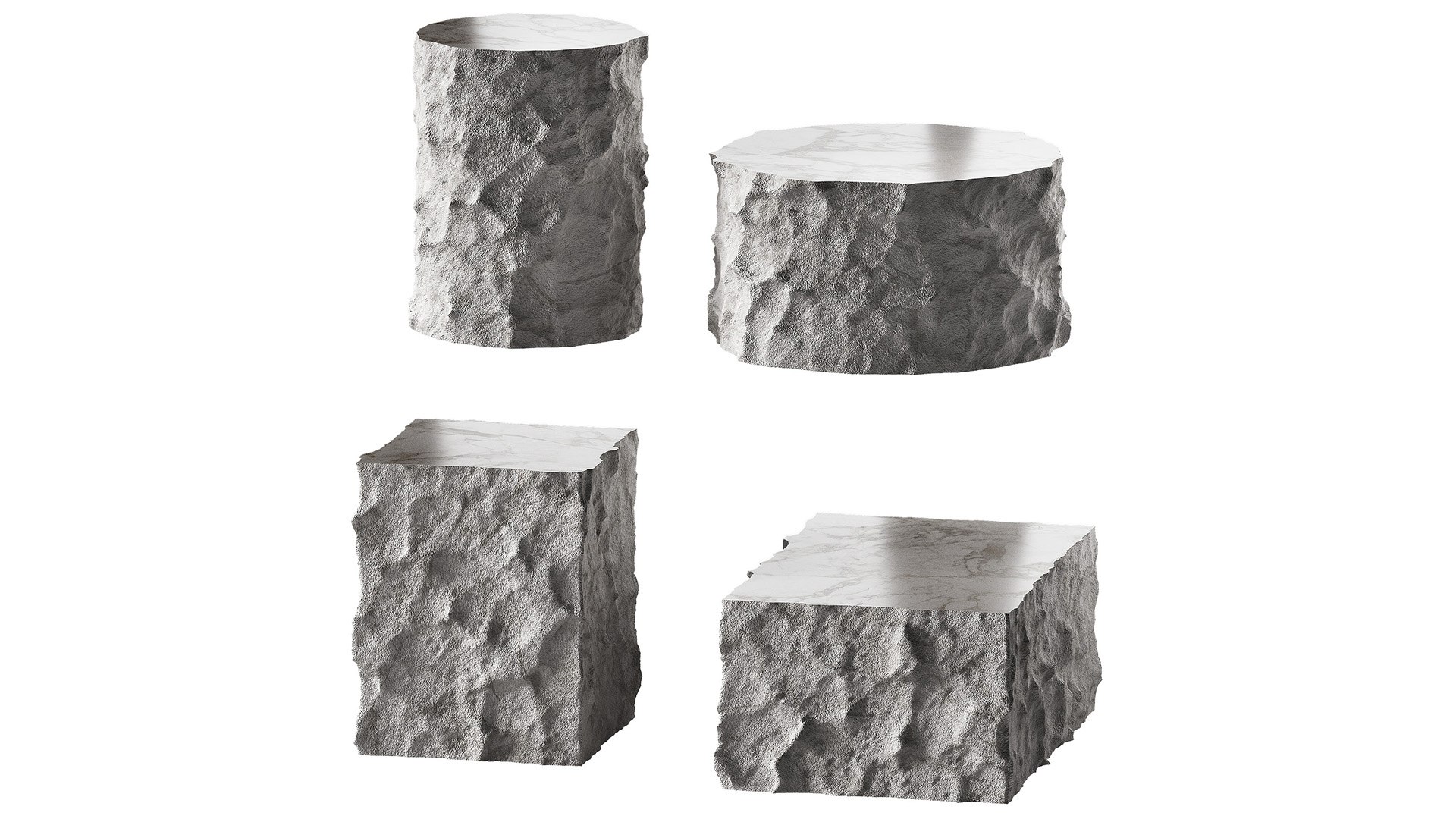 3D Stone Coffee Table Collection Rough Rock Side Decorative Shapes ...
