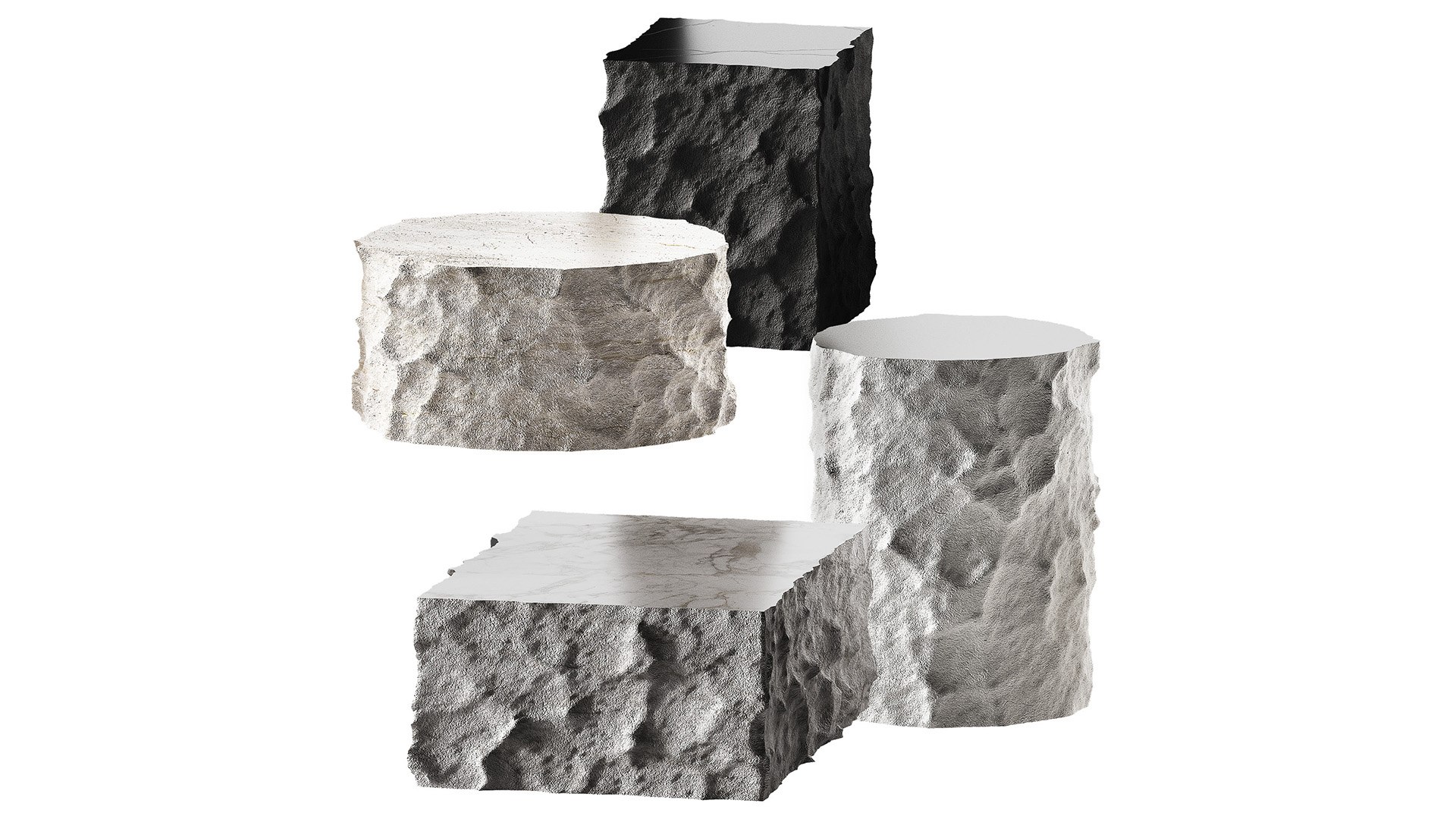 3D Stone Coffee Table Collection Rough Rock Side Decorative Shapes ...