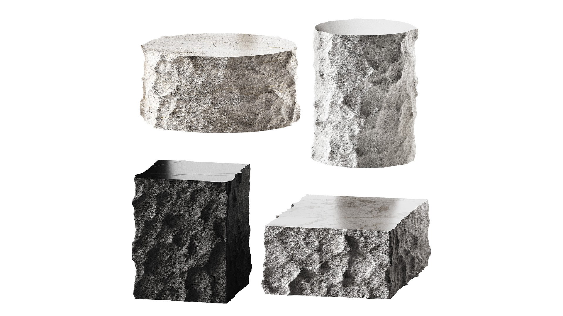 3D Stone Coffee Table Collection Rough Rock Side Decorative Shapes ...