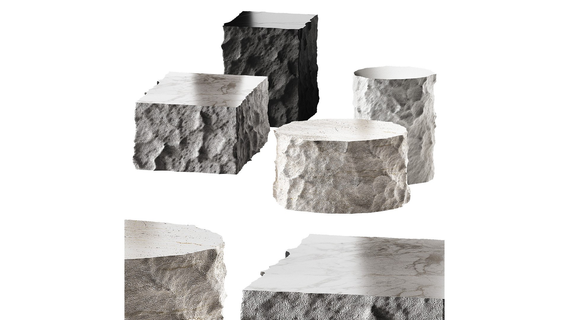 3D Stone Coffee Table Collection Rough Rock Side Decorative Shapes ...