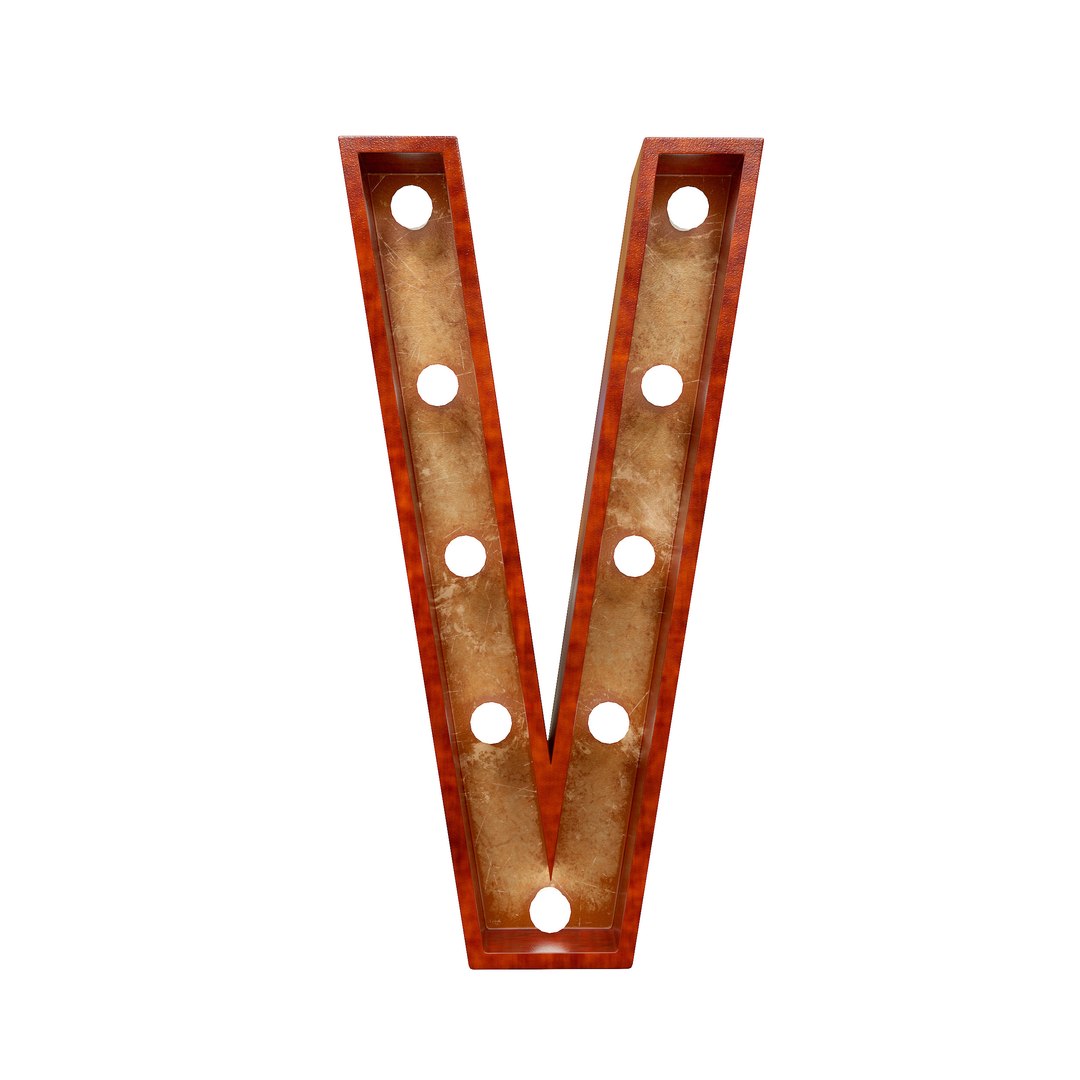 3D Marquee Letter V Light Bulb Wooden Glow Sign - TurboSquid 1974654