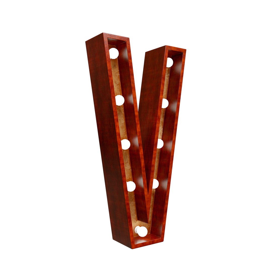 3D Marquee Letter V Light Bulb Wooden Glow Sign - TurboSquid 1974654