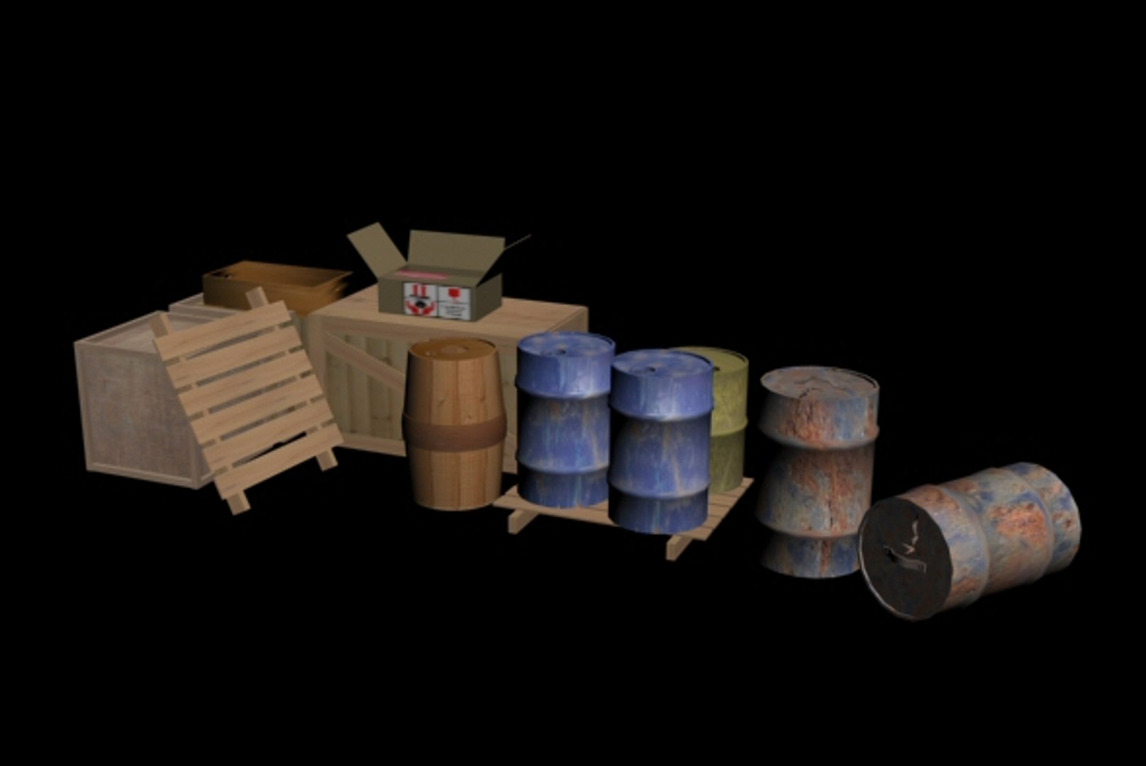 barrels boxes crates 3d model