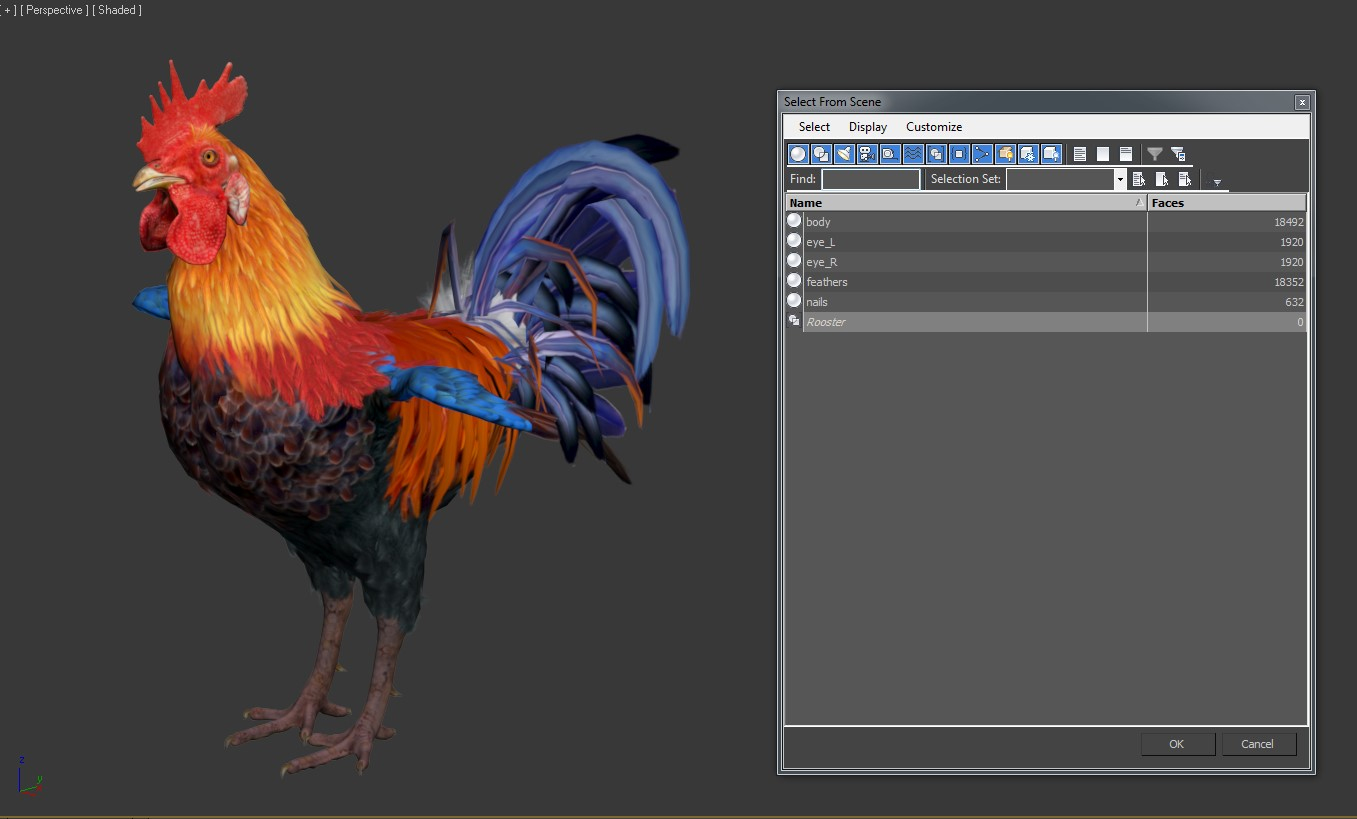 3d rooster colors realistic model