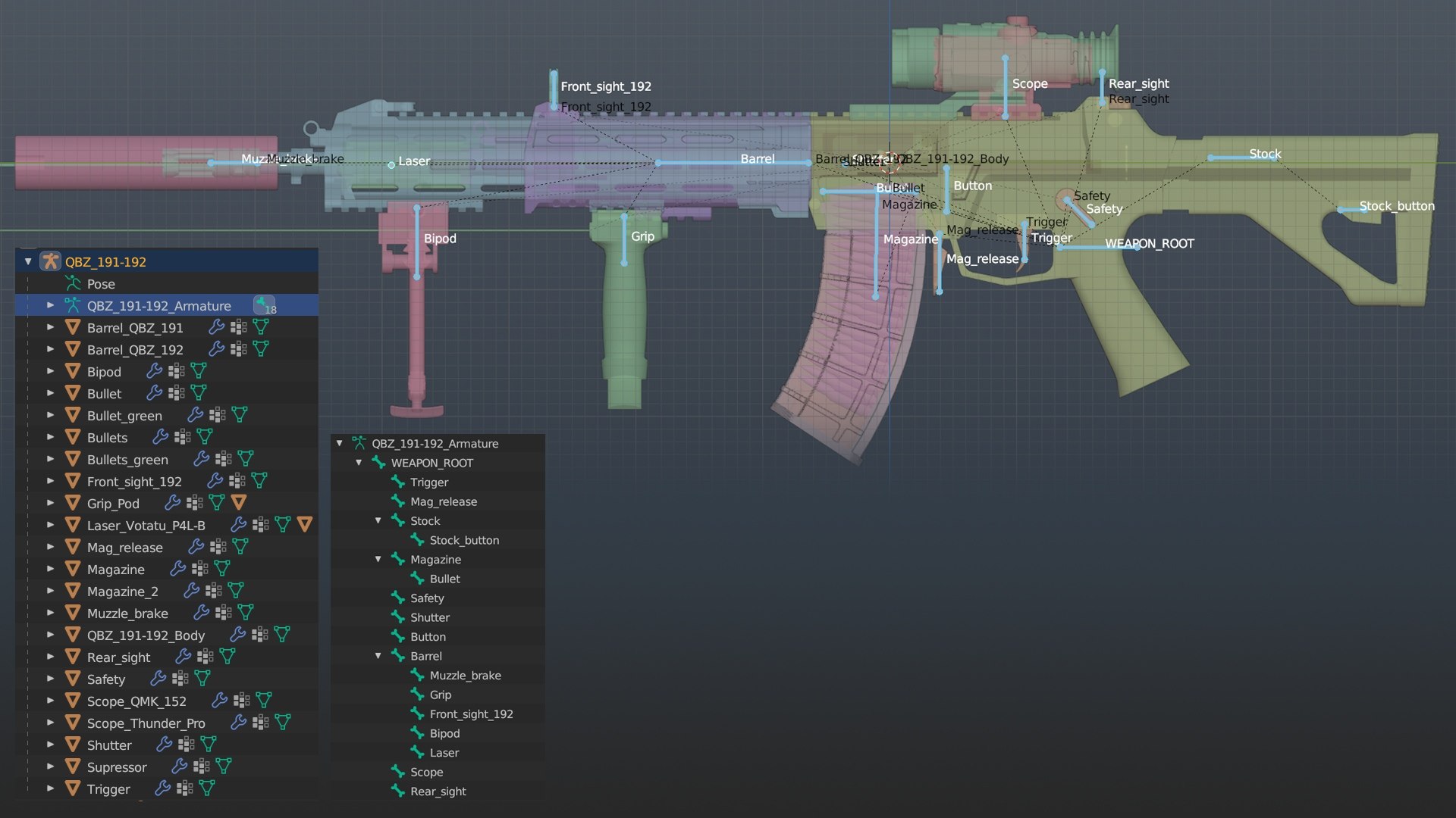 3D Modular QBZ 191 192 Pack Rigged Low Poly With Attachments Model ...