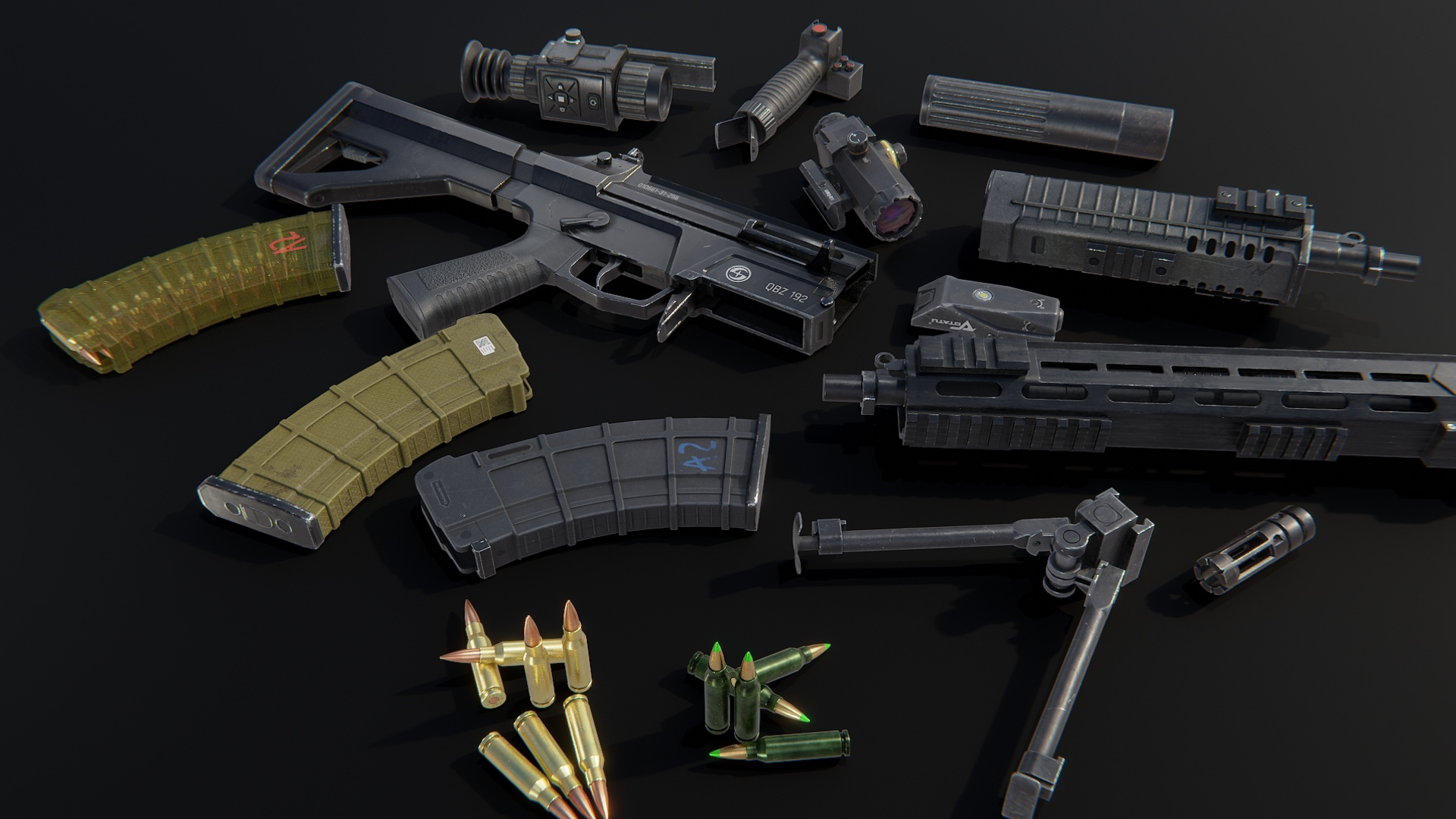 3D Modular QBZ 191 192 Pack Rigged Low Poly With Attachments Model ...