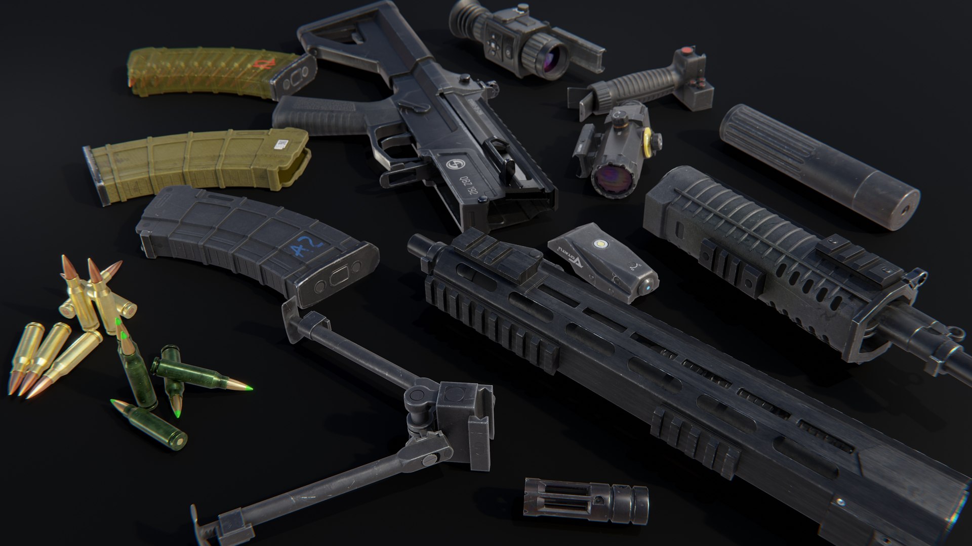 3D Modular QBZ 191 192 Pack Rigged Low Poly With Attachments Model ...
