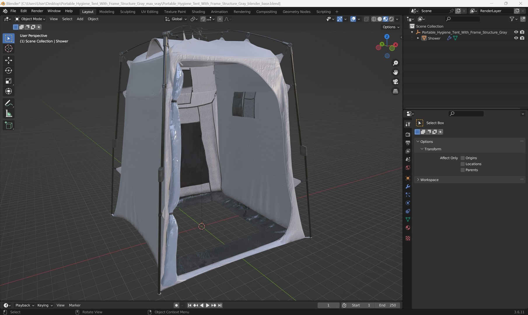 3D Portable Hygiene Tent With Frame Structure Gray - TurboSquid 2436929