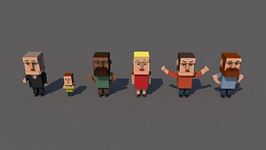 3d model different low-poly humans