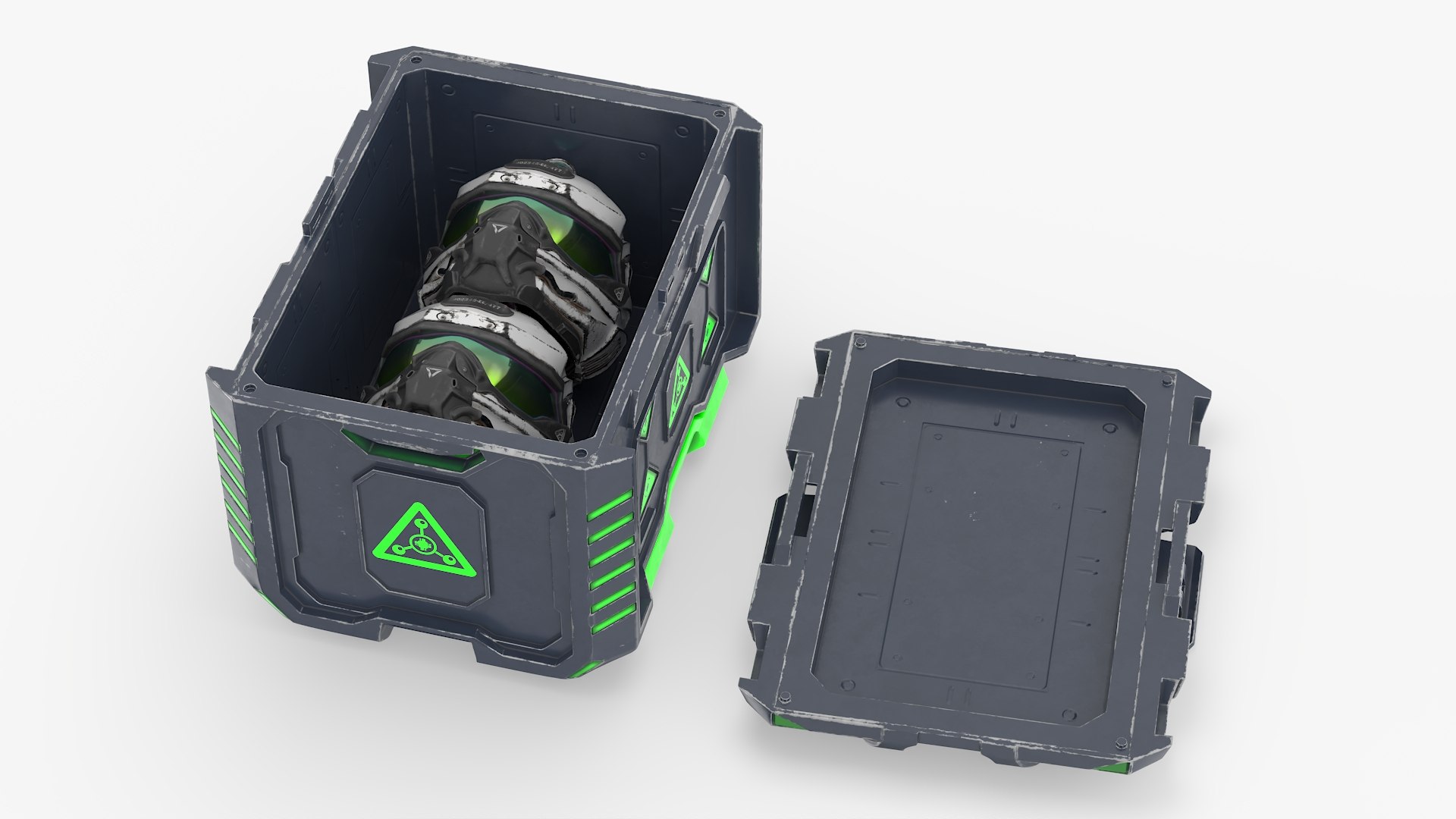 3D Model Futuristic Container With Combat Helmets - TurboSquid 2347259