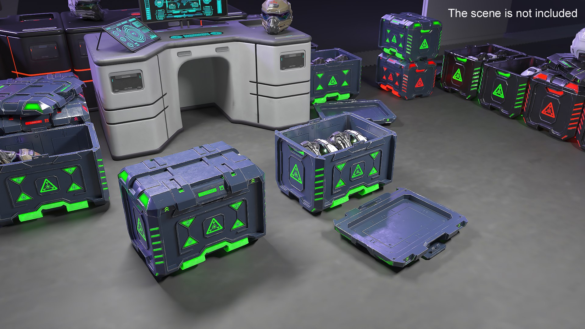 3D Model Futuristic Container With Combat Helmets - TurboSquid 2347259