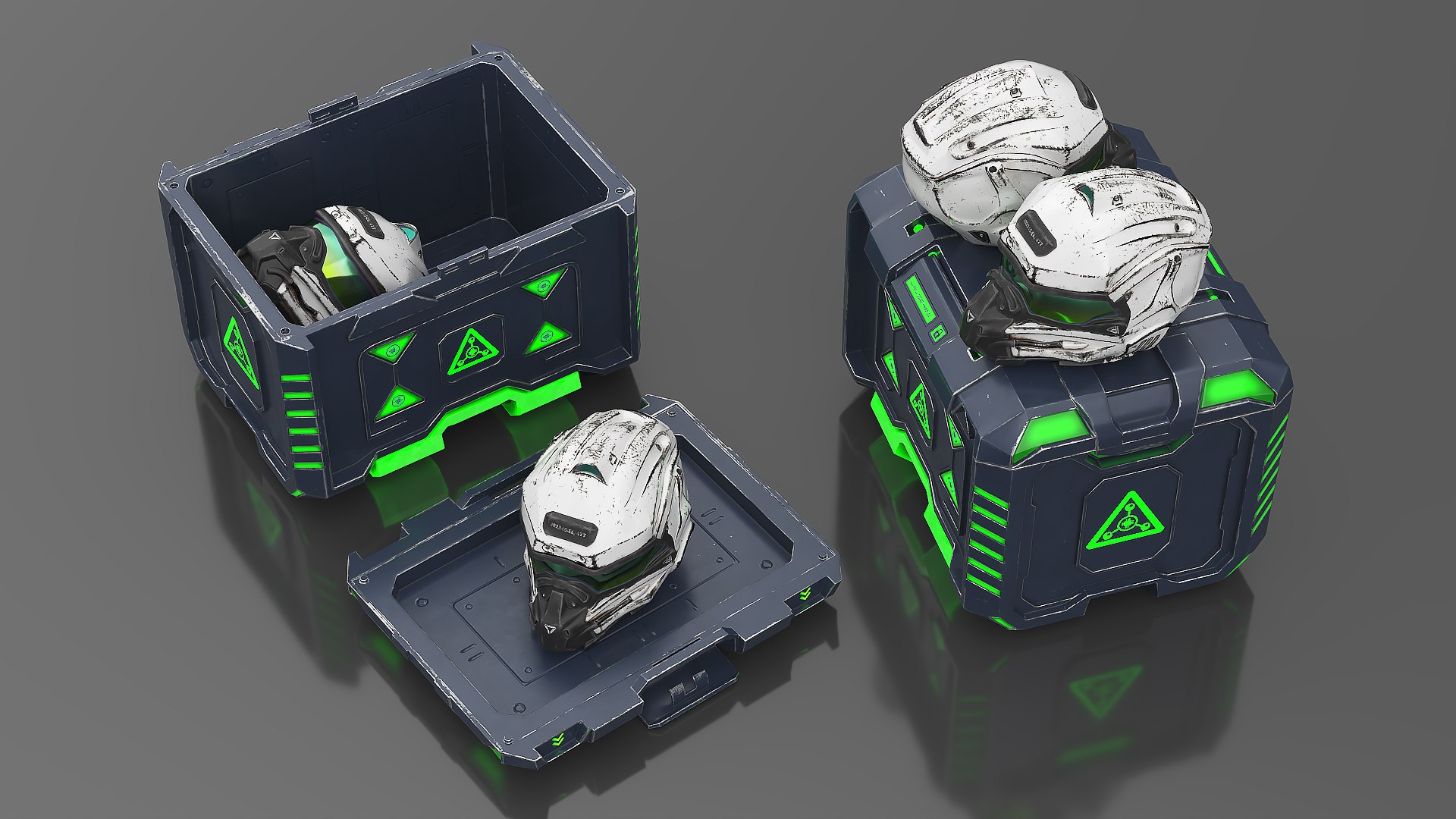 3D Model Futuristic Container With Combat Helmets - TurboSquid 2347259