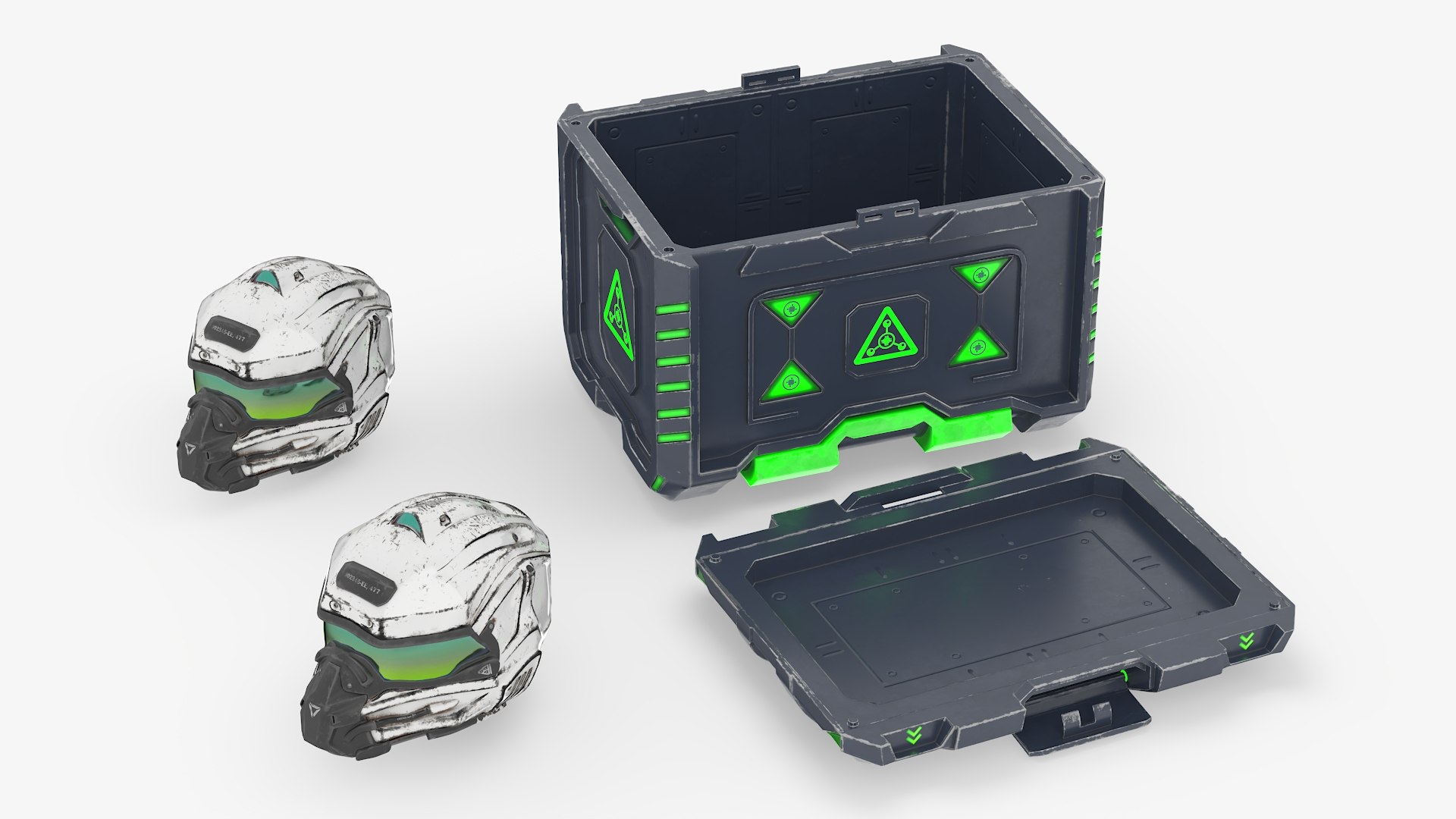 3D Model Futuristic Container With Combat Helmets - TurboSquid 2347259