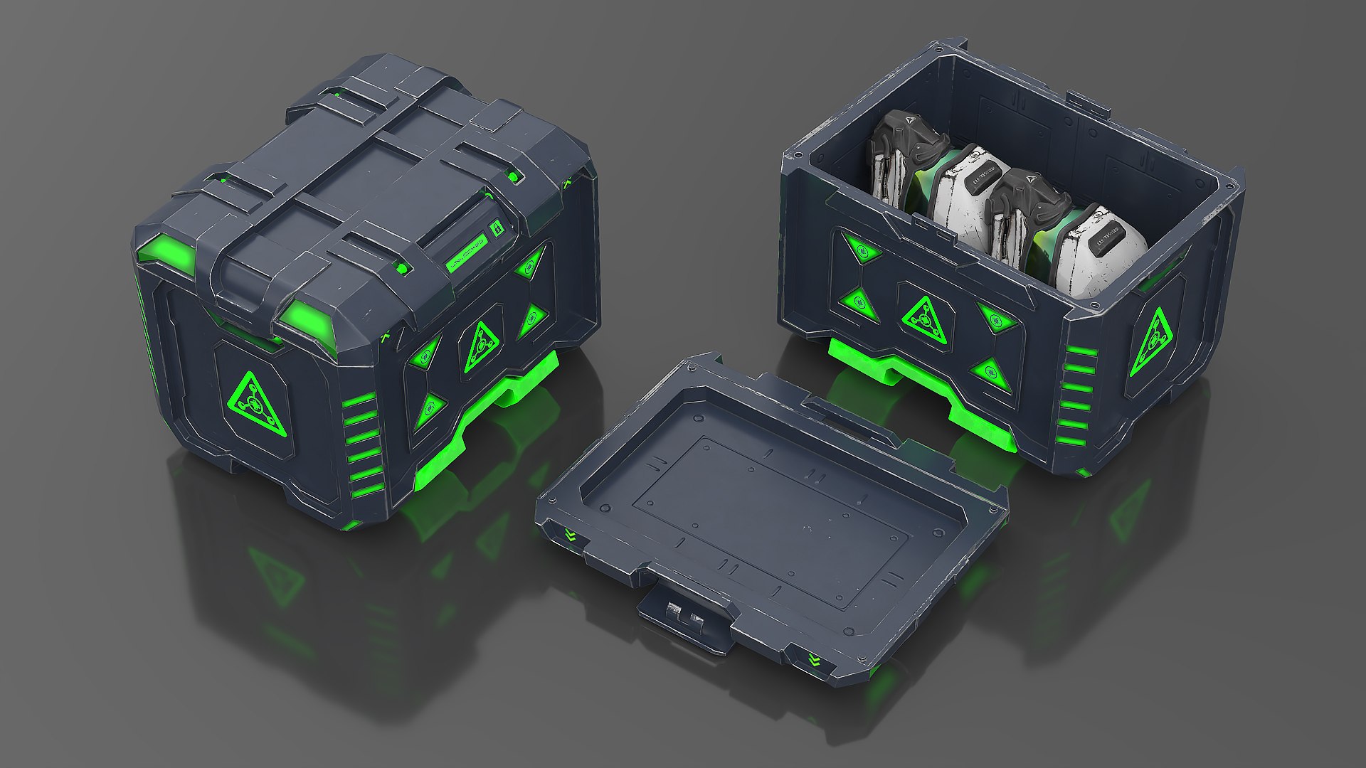 3D Model Futuristic Container With Combat Helmets - TurboSquid 2347259