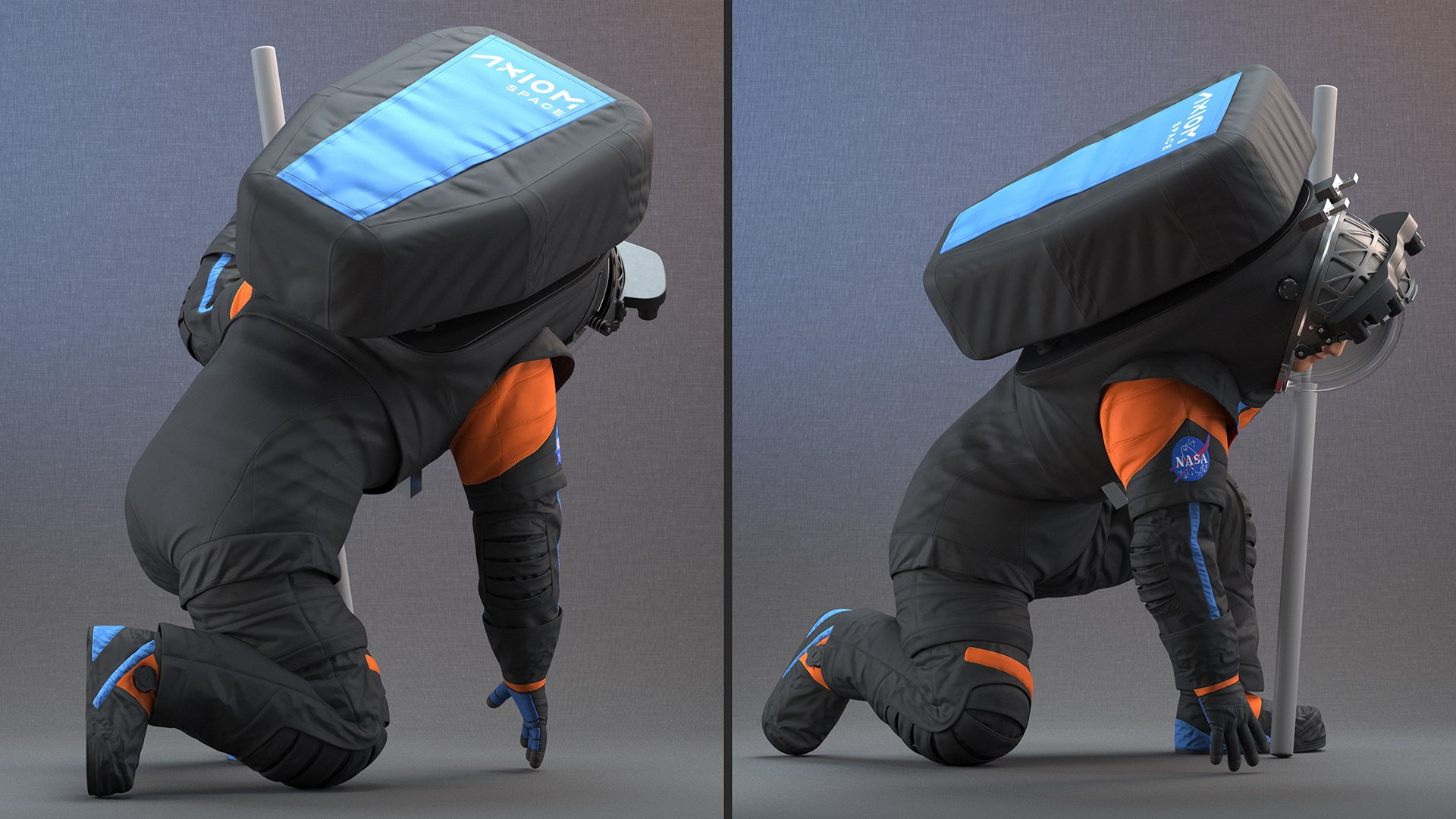 3D Next Gen NASA Axiom Spacesuit on Astronaut Crawling Pose Fur ...