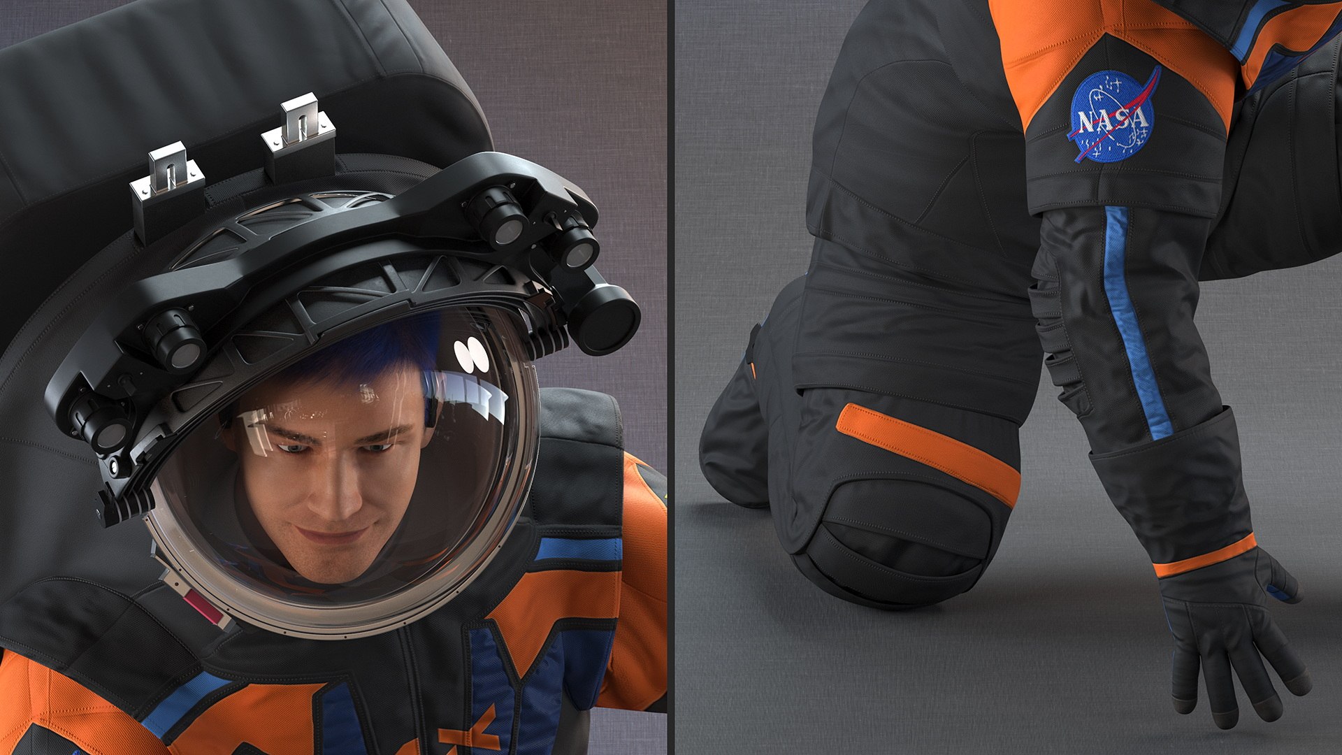 3D Next Gen NASA Axiom Spacesuit on Astronaut Crawling Pose Fur ...