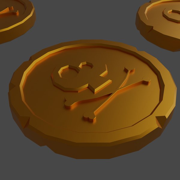 Olden Coins Set with Pirate Sign as Skull and Bones 3D model ...