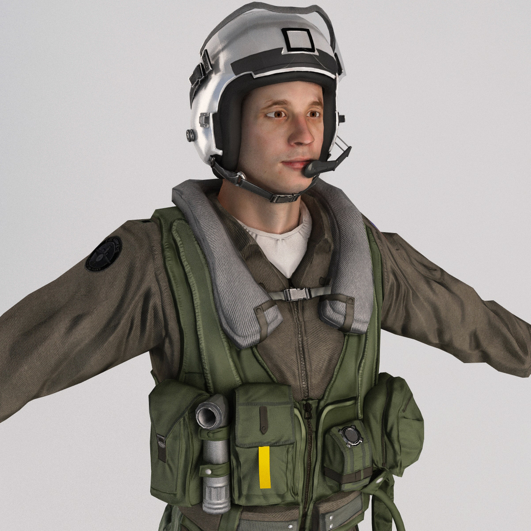 3d model military pilot v3 rigged