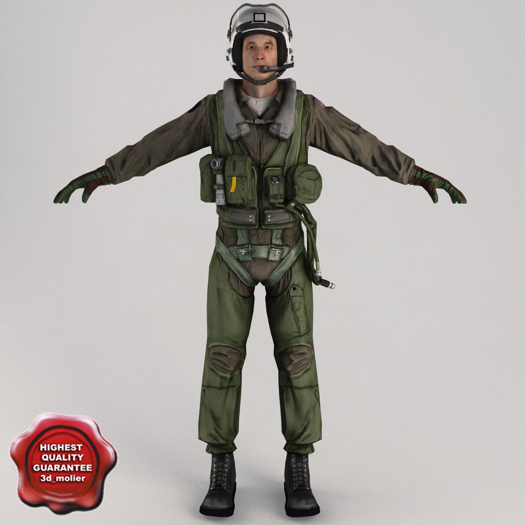 3d model military pilot v3 rigged