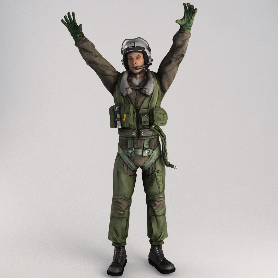 3d model military pilot v3 rigged