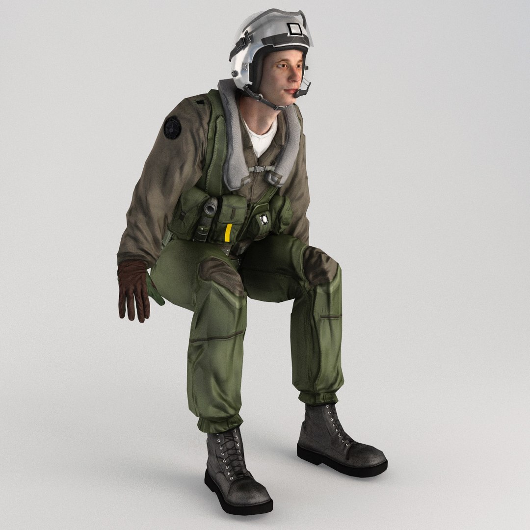 3d model military pilot v3 rigged