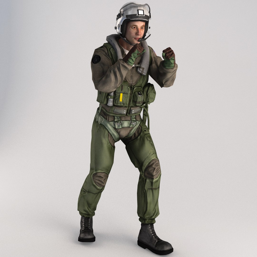 3d model military pilot v3 rigged