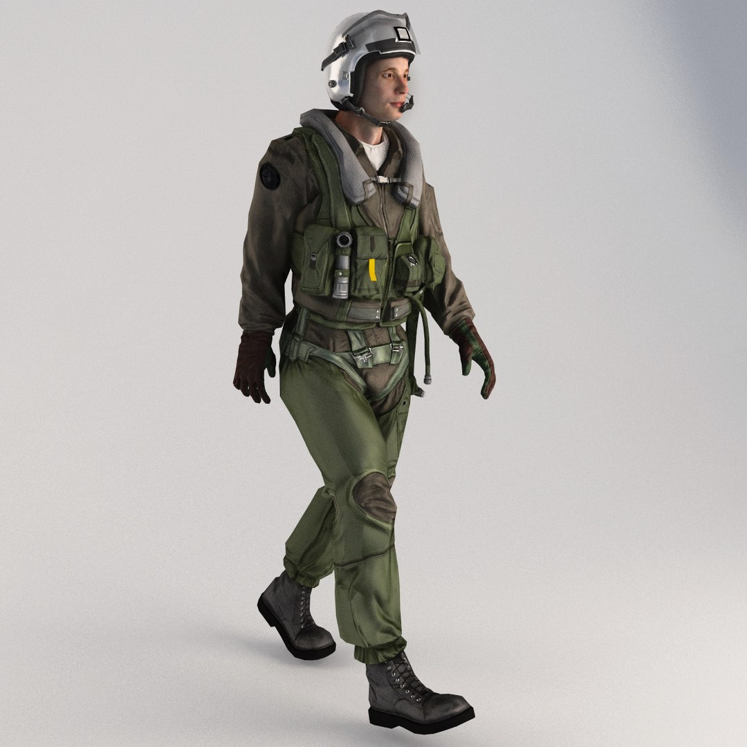 3d model military pilot v3 rigged
