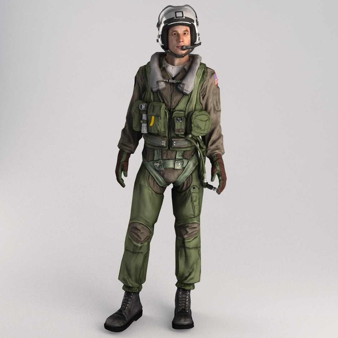 3d model military pilot v3 rigged