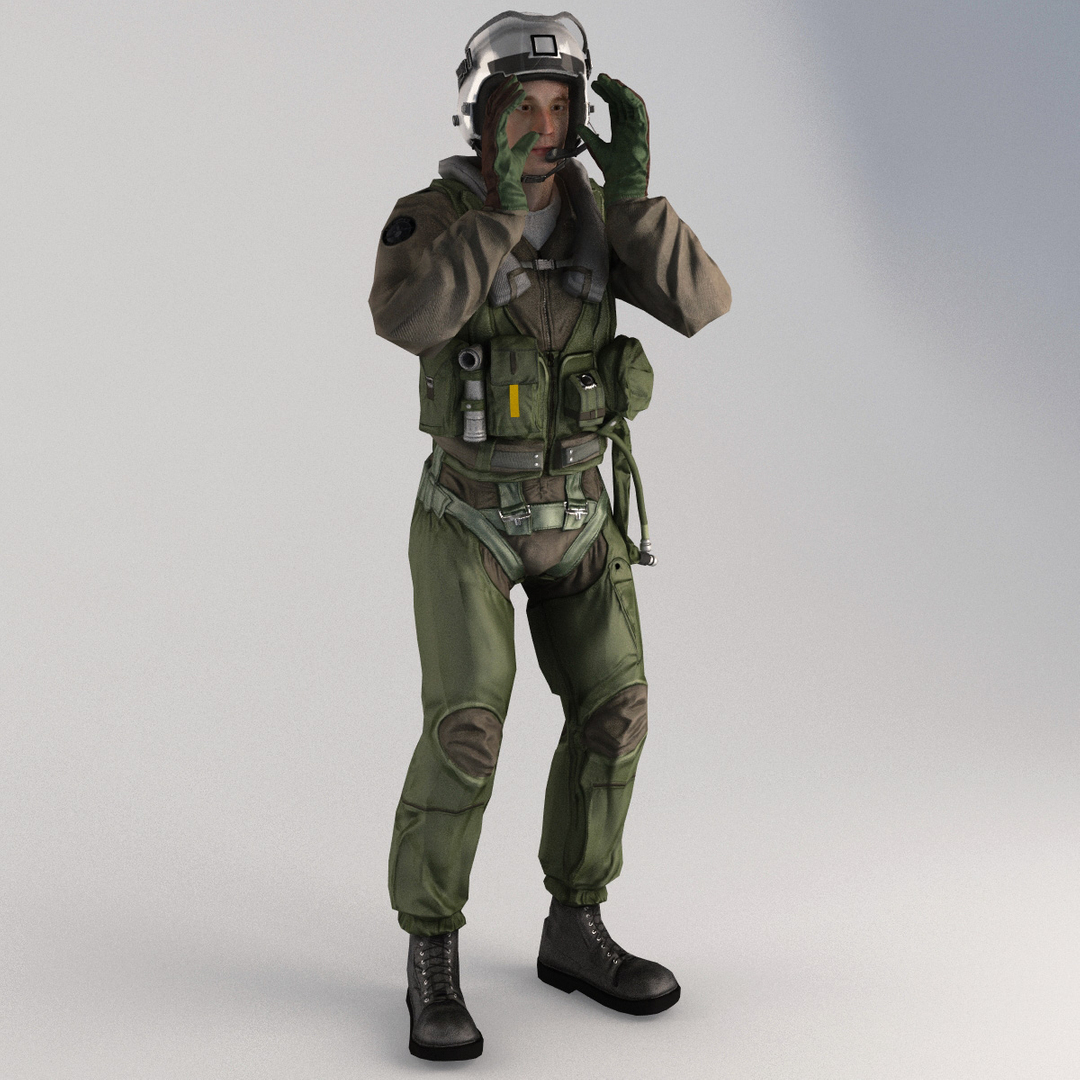3d model military pilot v3 rigged