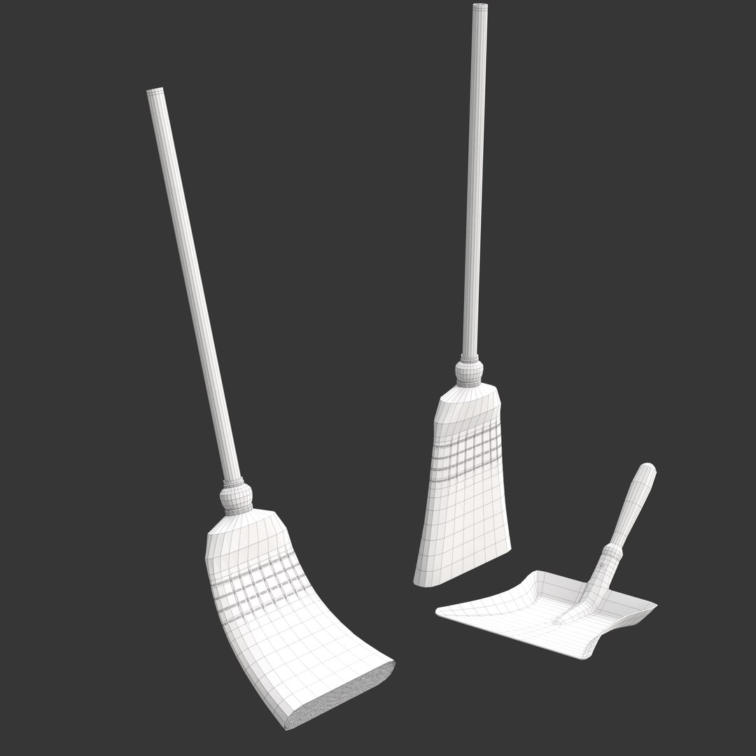 Straw Broom With Dustpan Model - TurboSquid 2210821