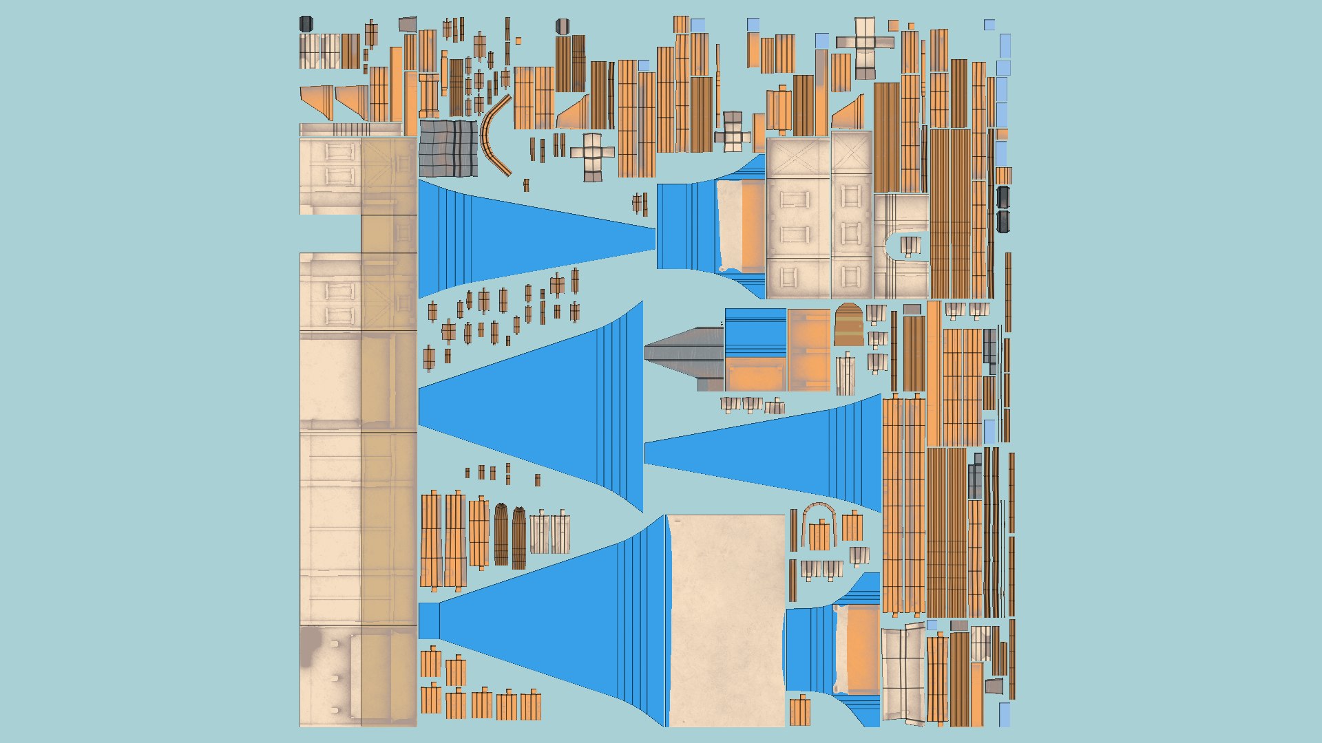 3D Medieval Building A01 Cartoon Blue - Scenery Backdrop House ...